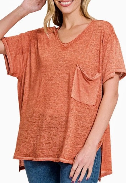Washed Oversized Burnout Tee - Copper Red
